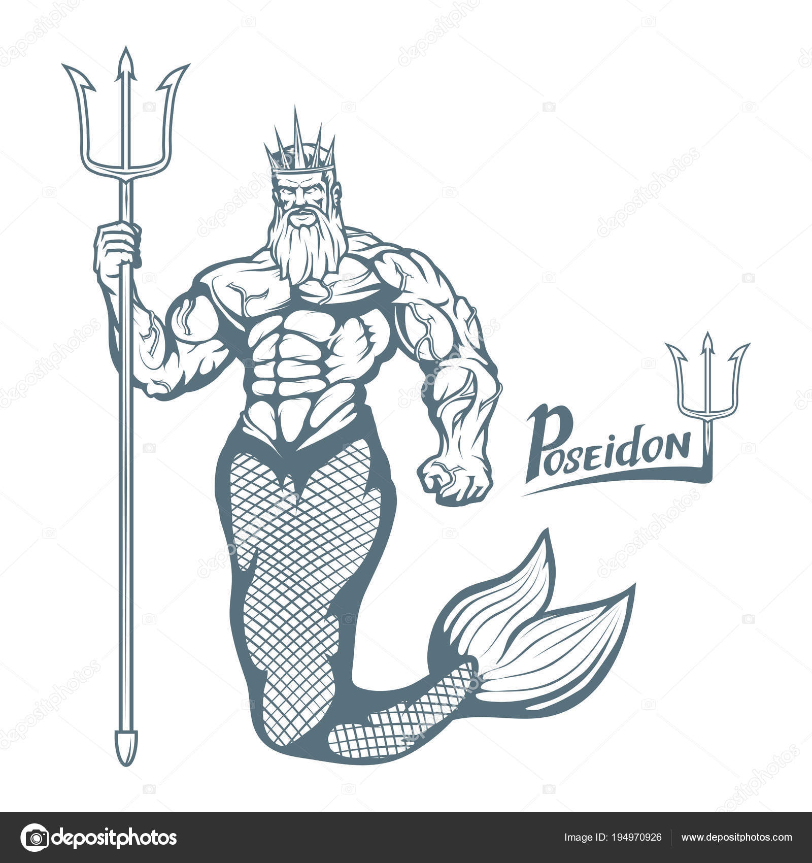 Poseidon. Hand drawn poseidon. Neptune head. Fantasy world. Vector ...