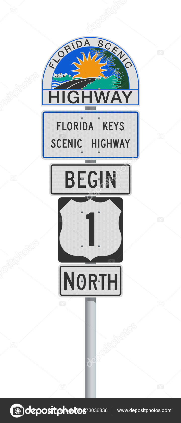 Vector Illustration Florida Scenic Highway Road Signs Metallic Pole ...