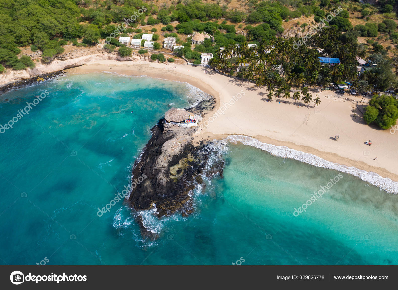 Aerial view of Tarrafal beach in Santiago island in Cape Verde - Stock ...