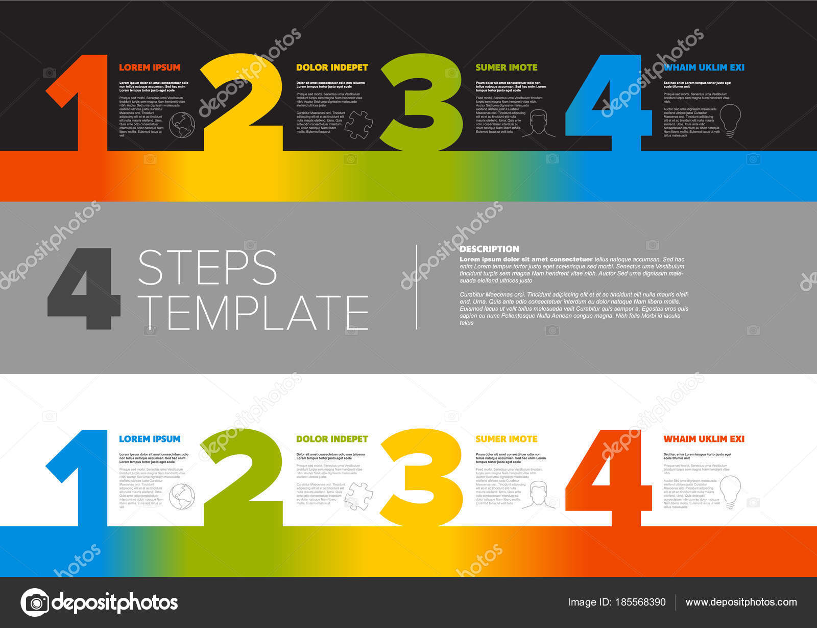 One Two Three Four Vector Progress Template Four Steps Options Stock ...