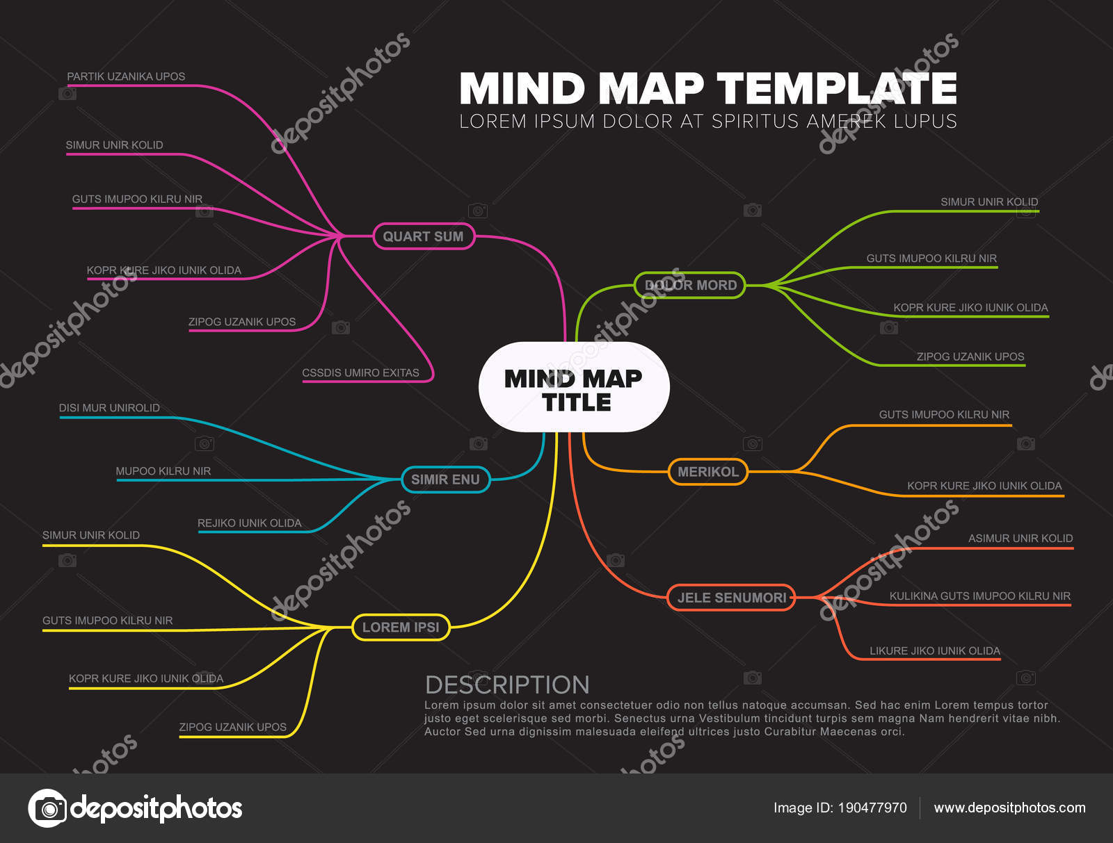 Vector Abstract Mind Map Infographic Template Place Your Content Dark ...