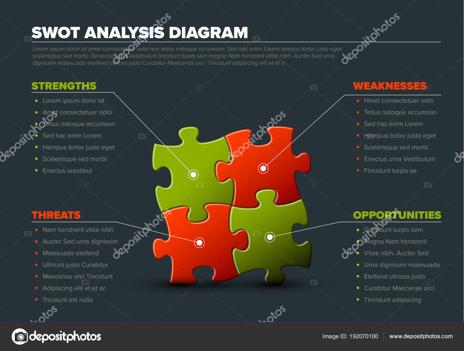 Vector Swot Diagram Schema Template Made Four Red Green Puzzle Stock ...