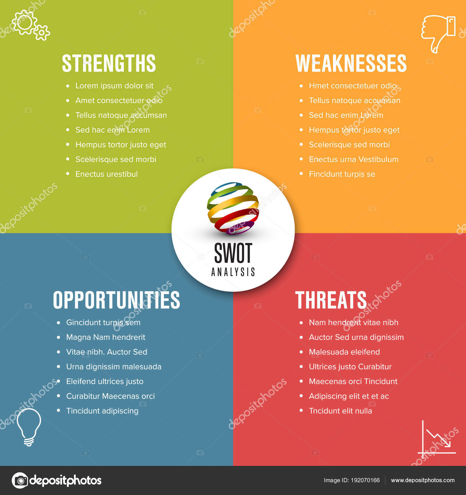 Vector Swot Diagram Schema Template Made Four Colorful Squares Stock ...