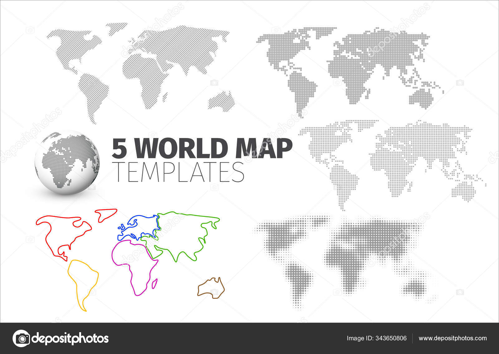 5 World map templates for your infographics reports Stock Vector by ...