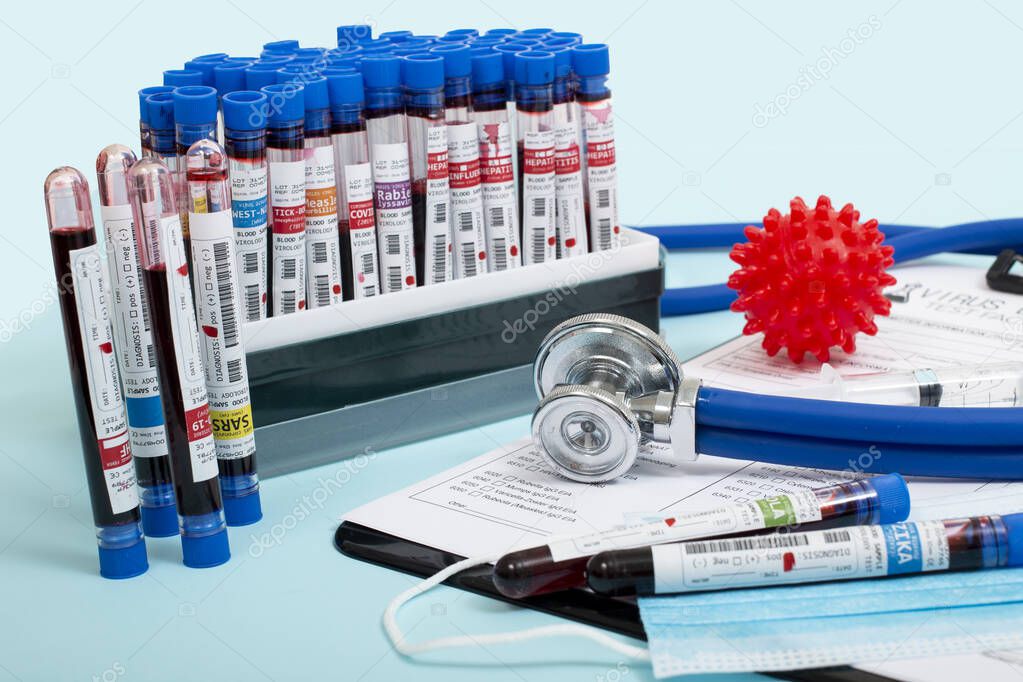 Varias muestras de sangre infectadas ficticias con varios virus con un ...