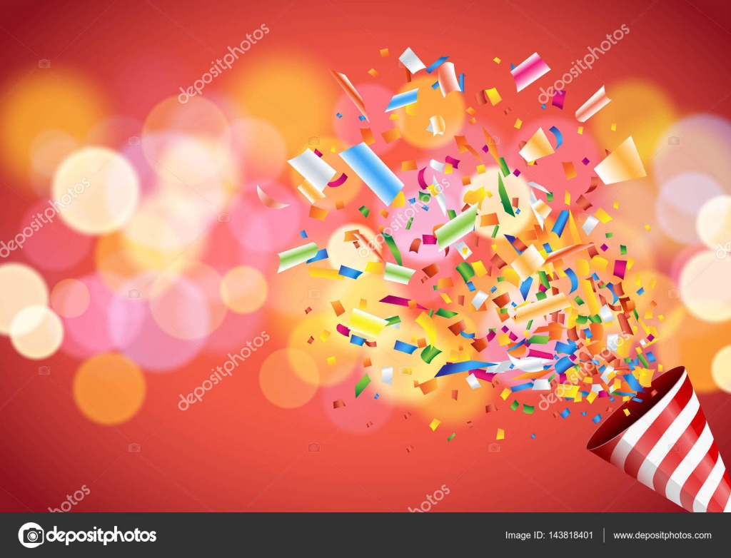 Exploding party popper on colorful defocused blurred background Vector ...