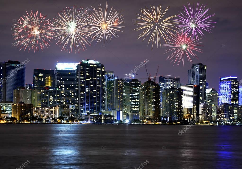 Fireworks over Miami skyline, USA — Stock Photo © katy89 #173037130