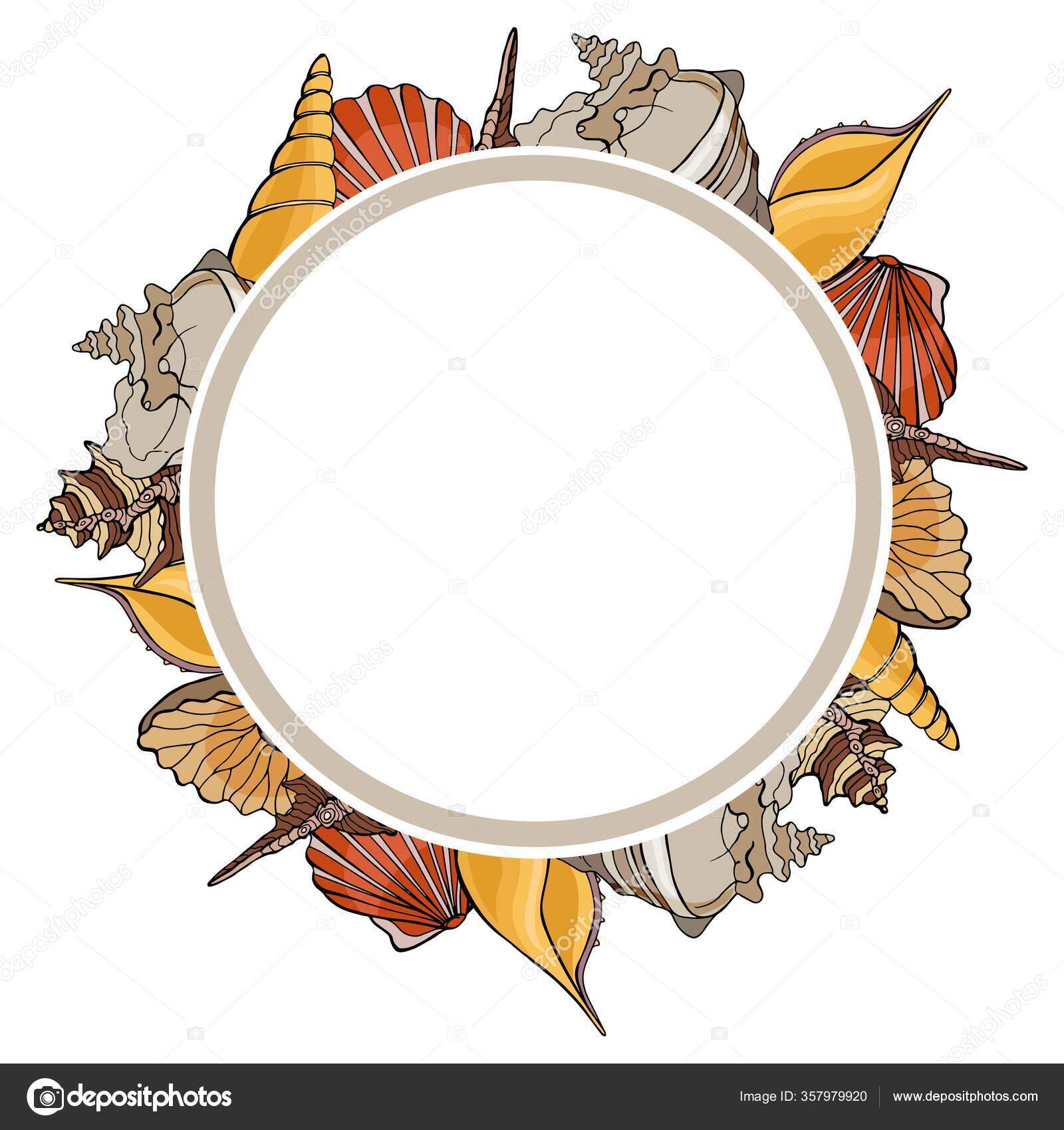 Frame Seashells Cartoon Style Illustration Stock Illustration Postcard ...