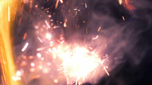 Macro photo of Bonfire sparks. Fire Flames bursts, blasts. Explosion ...