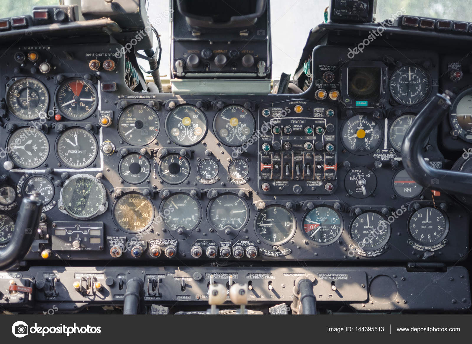 Airplane Cockpit Equipment with indicators, buttons, and instruments. ⬇ ...