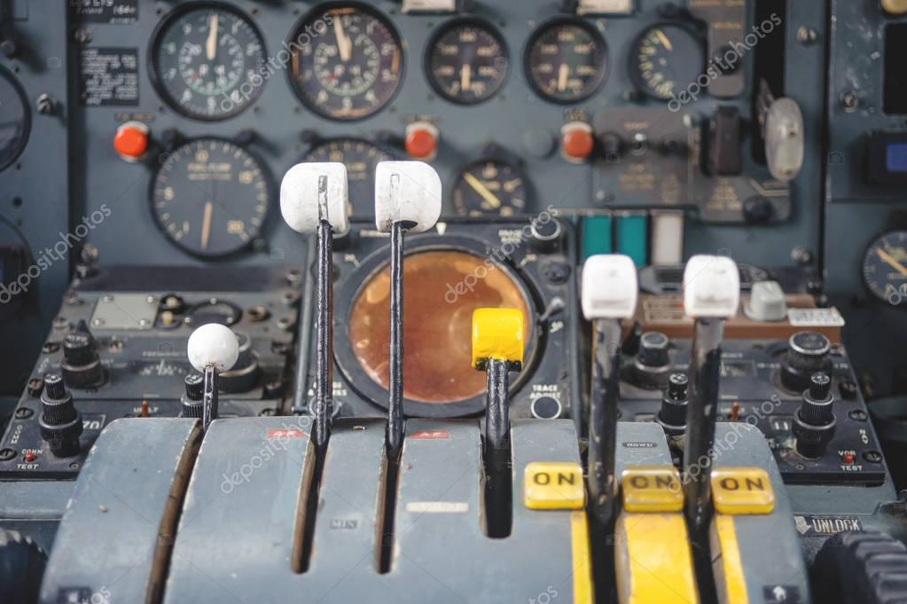 Airplane Cockpit Equipment with indicators, buttons, and instruments ...
