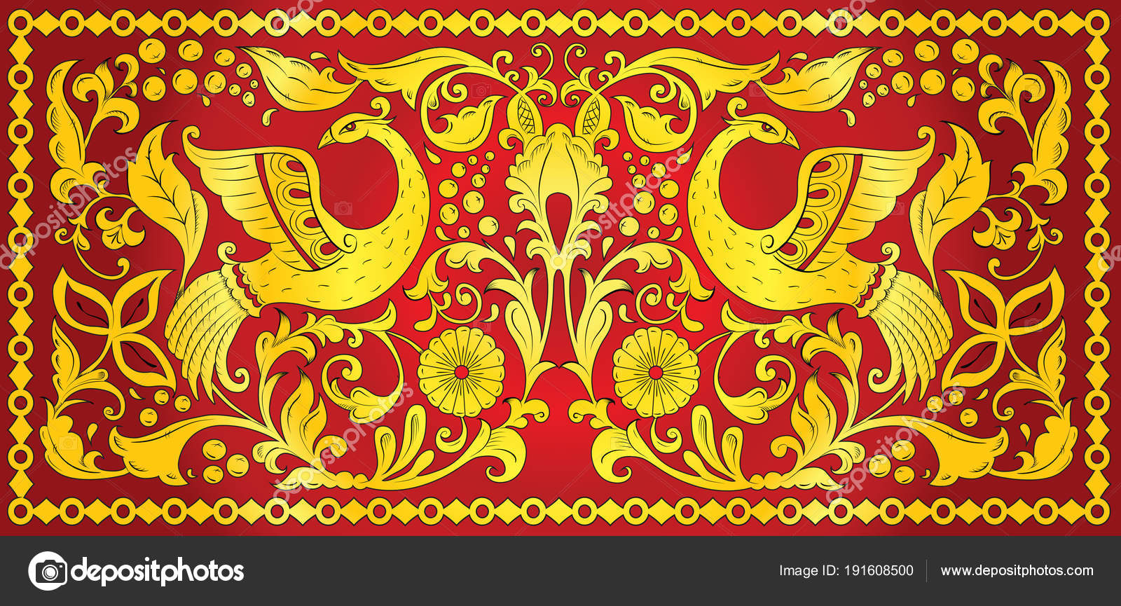 Slavic folk ornament with golden bird of happiness Stock Vector Image ...