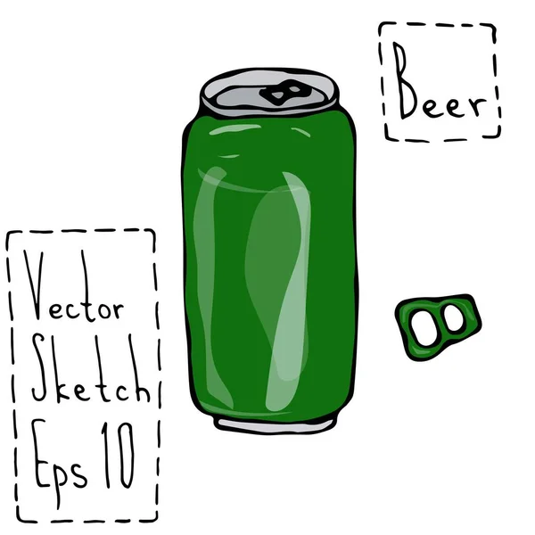 Beer Can and Key Doodle Sketch. Bar Vector Illustration. Stock Vector ...