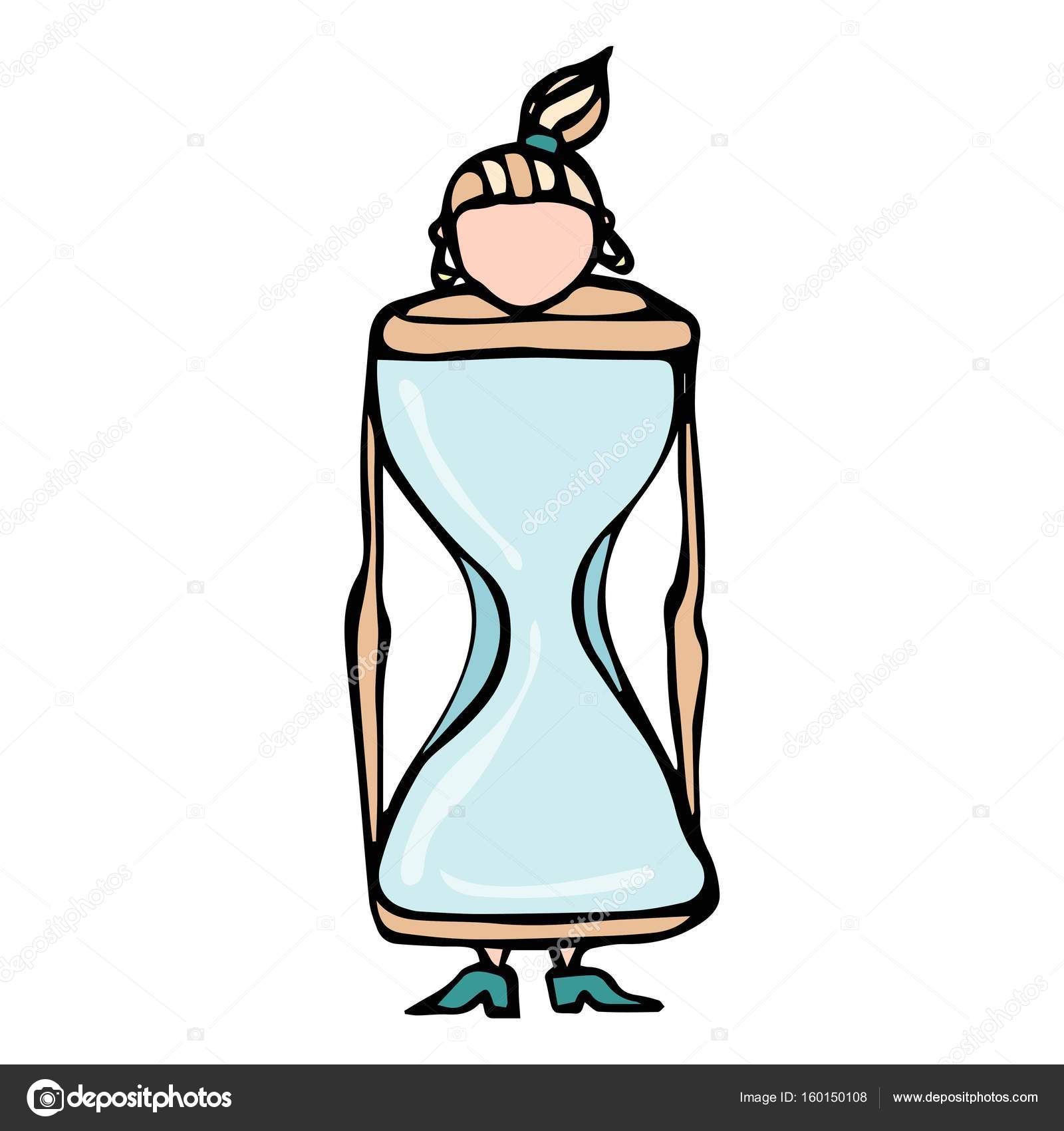 Karikatuur zandloper vrouwelijk lichaam vorm schets. Hand getrokken ...