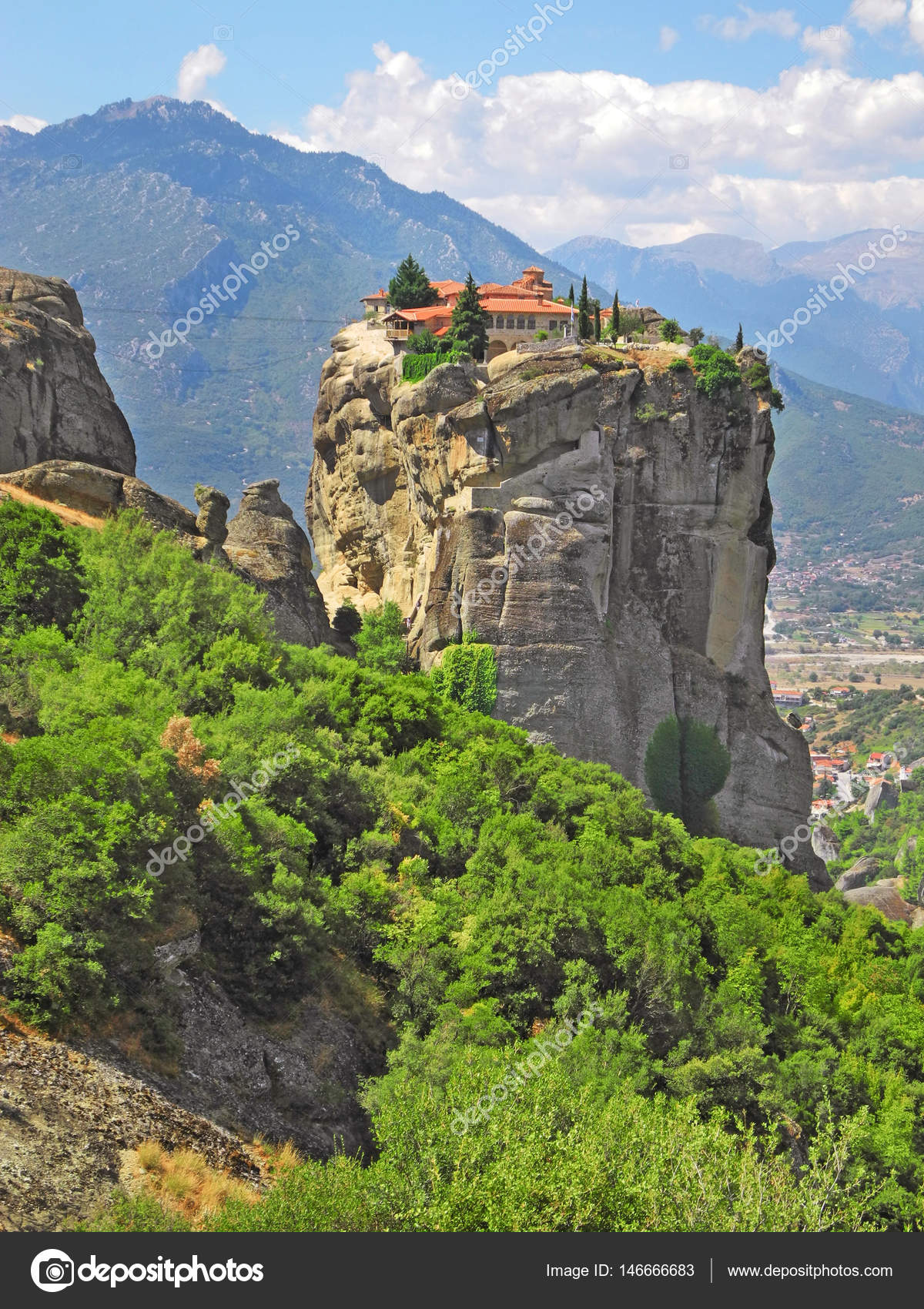Meteora monasteries. Holy Monastery of Varlaam placed on the edge of ...