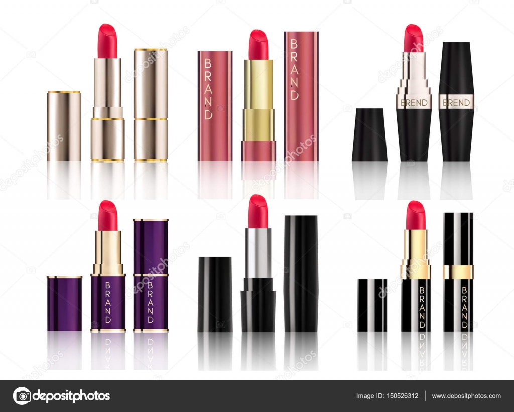 Lipstick Collection set of different cosmetics packaging design Mock-Up ...