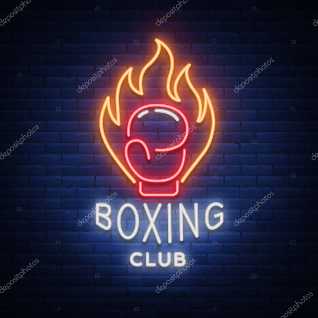 Logo del club de boxeo en estilo neón, ilustración vectorial. Emblema ...