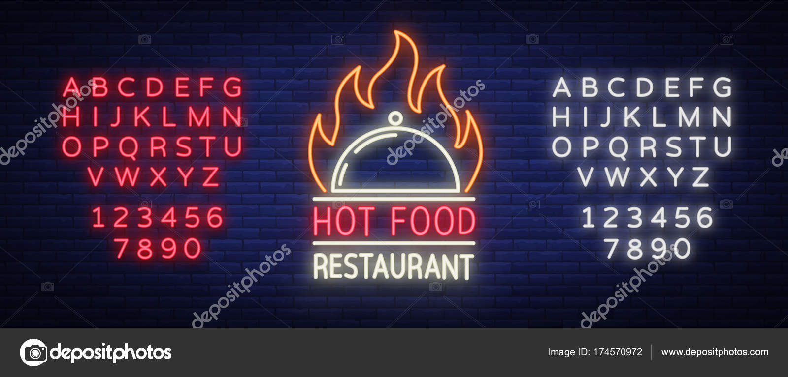Logo of a hot food restaurant, neon sign, logo, emblem isolated Vector ...