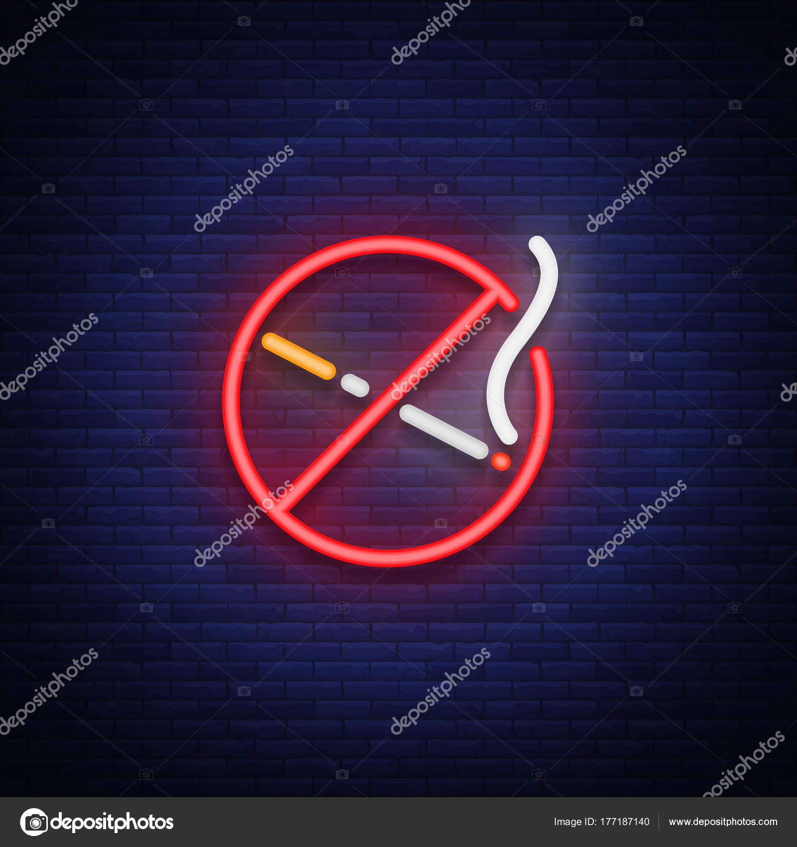 No fumar signo de neón vector. Símbolo brillante, icono, signo luminoso ...