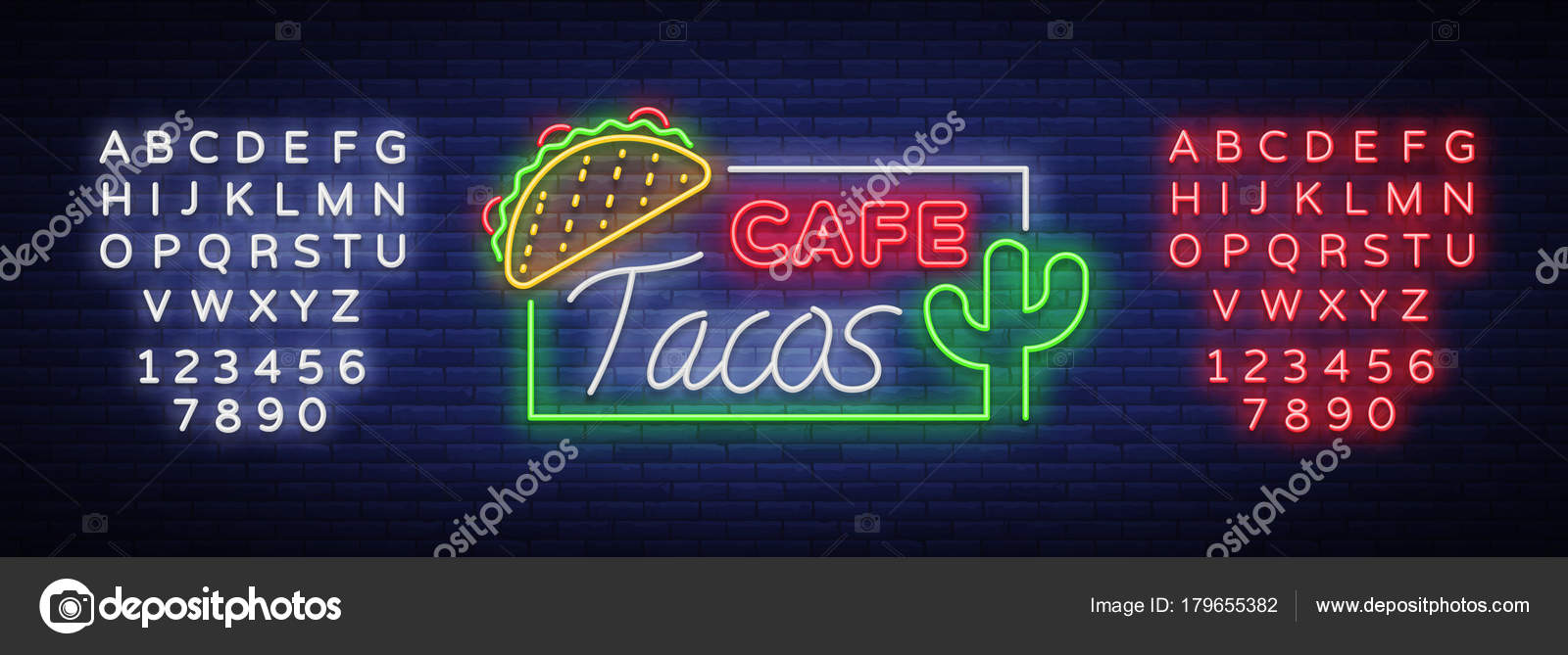 Taco logo vector. Neon sign on Mexican food, Tacos, street food, fast ...