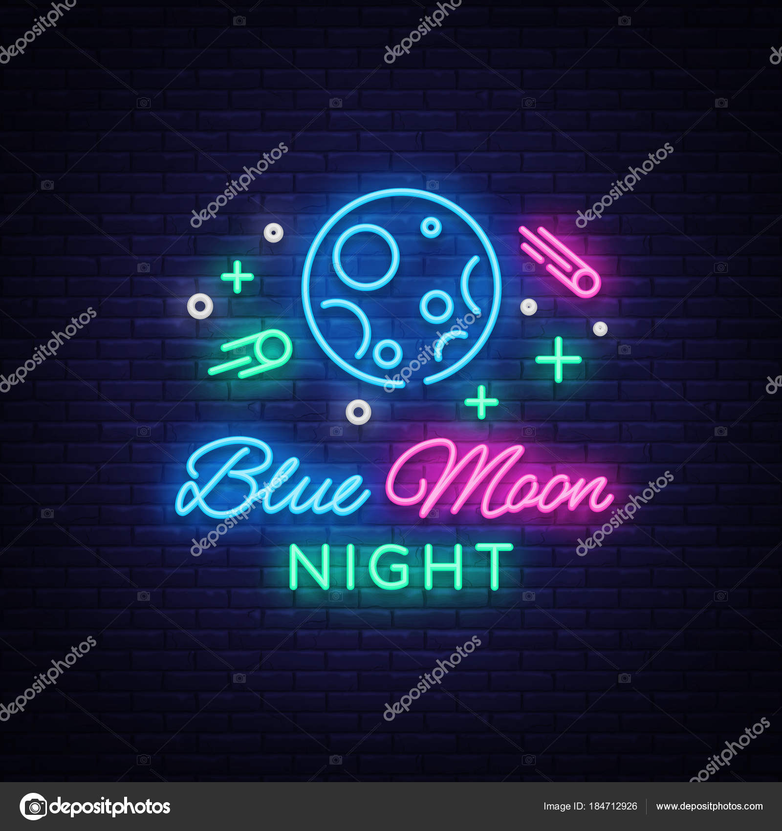 Blue Moon Night Club Logo in Neon Style. Neon Sign, Light Banner, Night ...