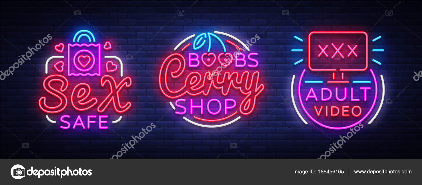 Sex Shop Neon Signs Collection Sex Industry Is The Concept Of Neon