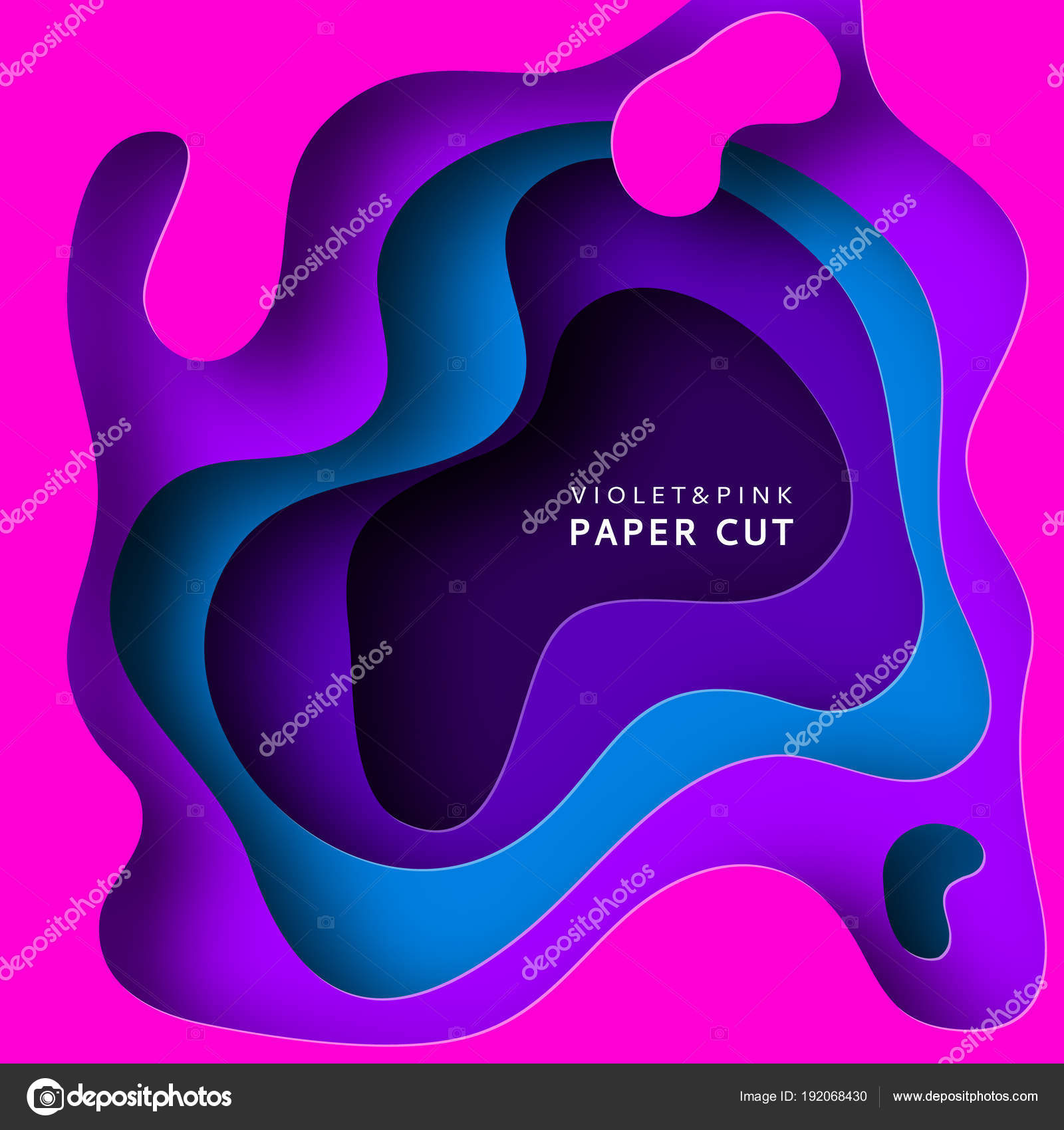 Paper cut vector background. Paper art is violet and blue colors. Square template with paper ...