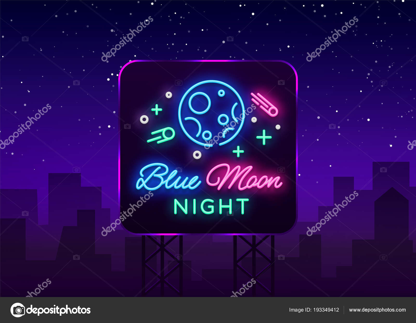 Blue Moon Night Club Logo in Neon Style. Neon Sign, Light Banner, Night ...