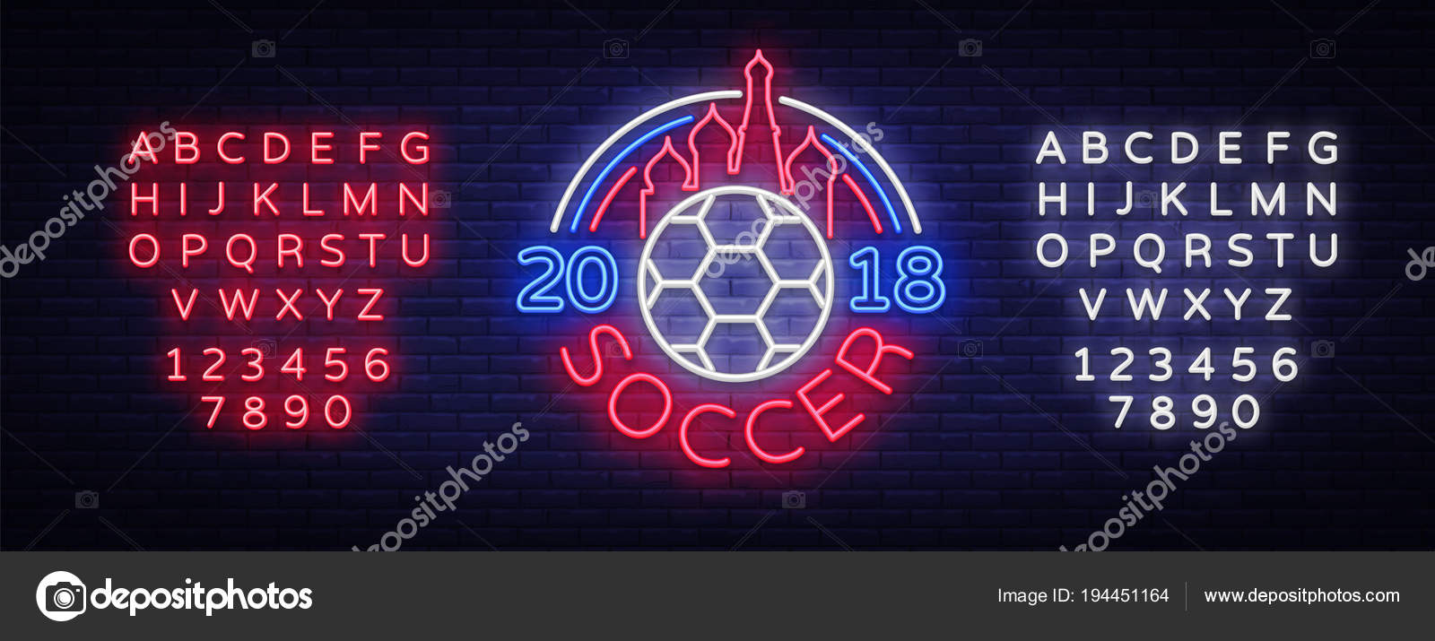 Soccer 2018 Neon Sign Vector. Football Championship design template ...