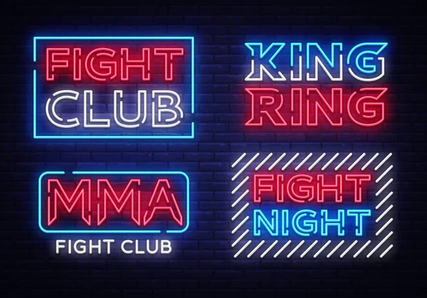 Collection of Fight Club neon signs vector. King of the Ring, MMA ...