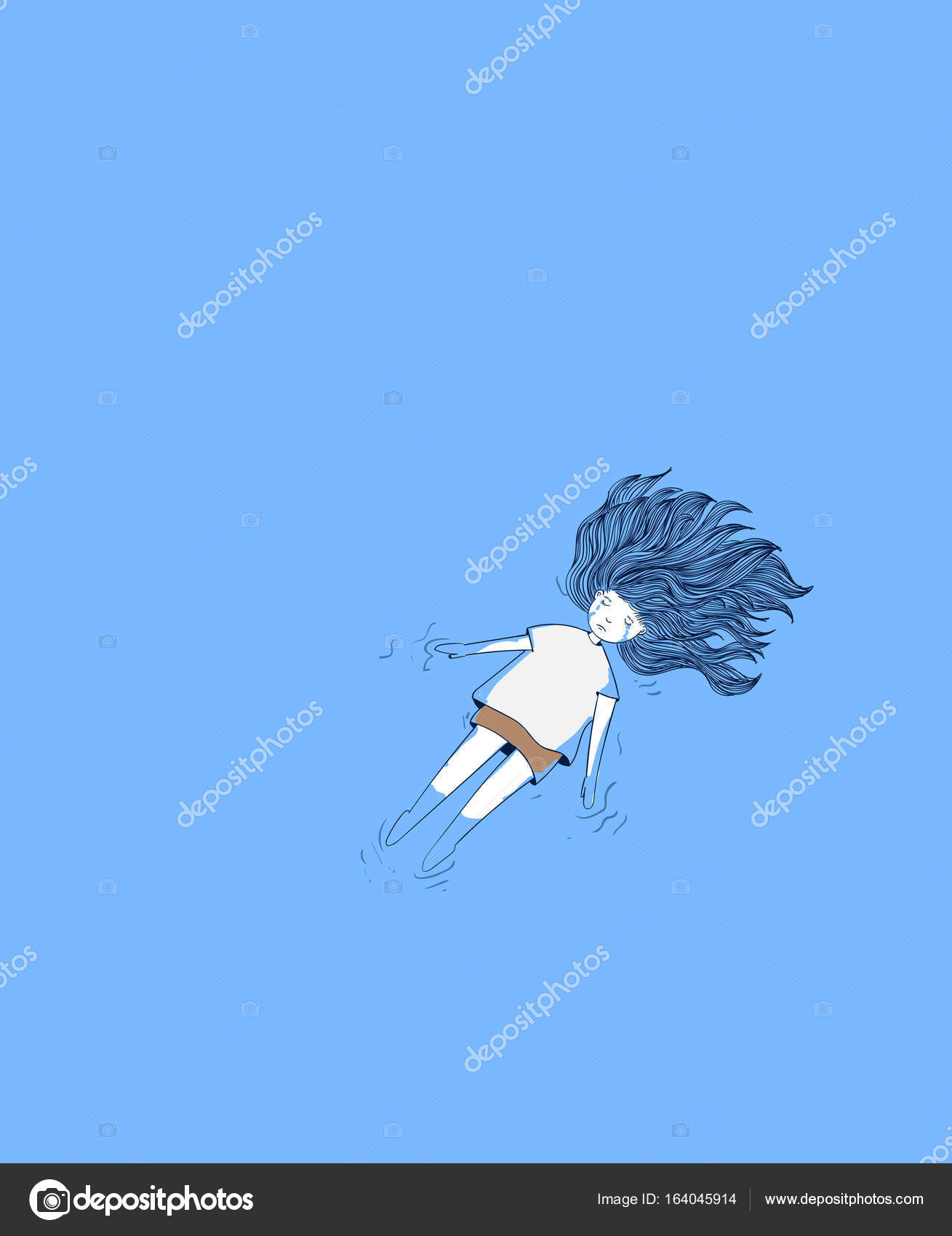 Young girl in the pool. She was crying deeply.Woman crying in blue ...