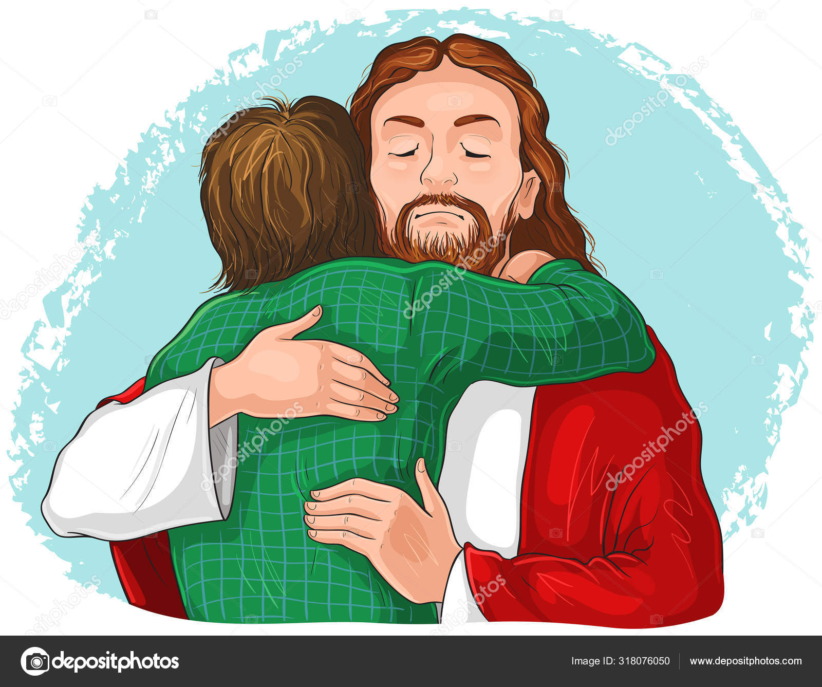 Jesús Abrazando Imagen Niño Dibujos Animados Vectorial Ilustración ...