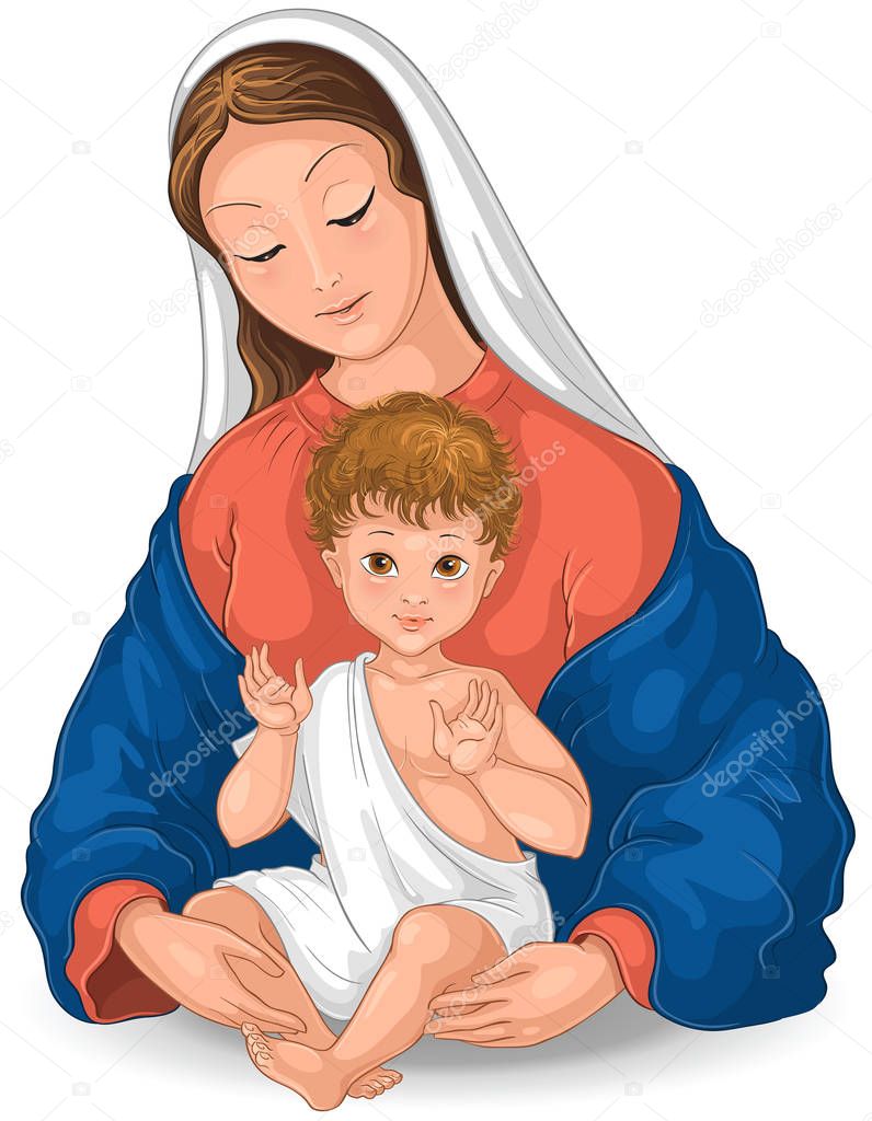Madonna Y El Niño Bendita Virgen María Con Niño Jesús Vector Ilustración De Dibujos Animados