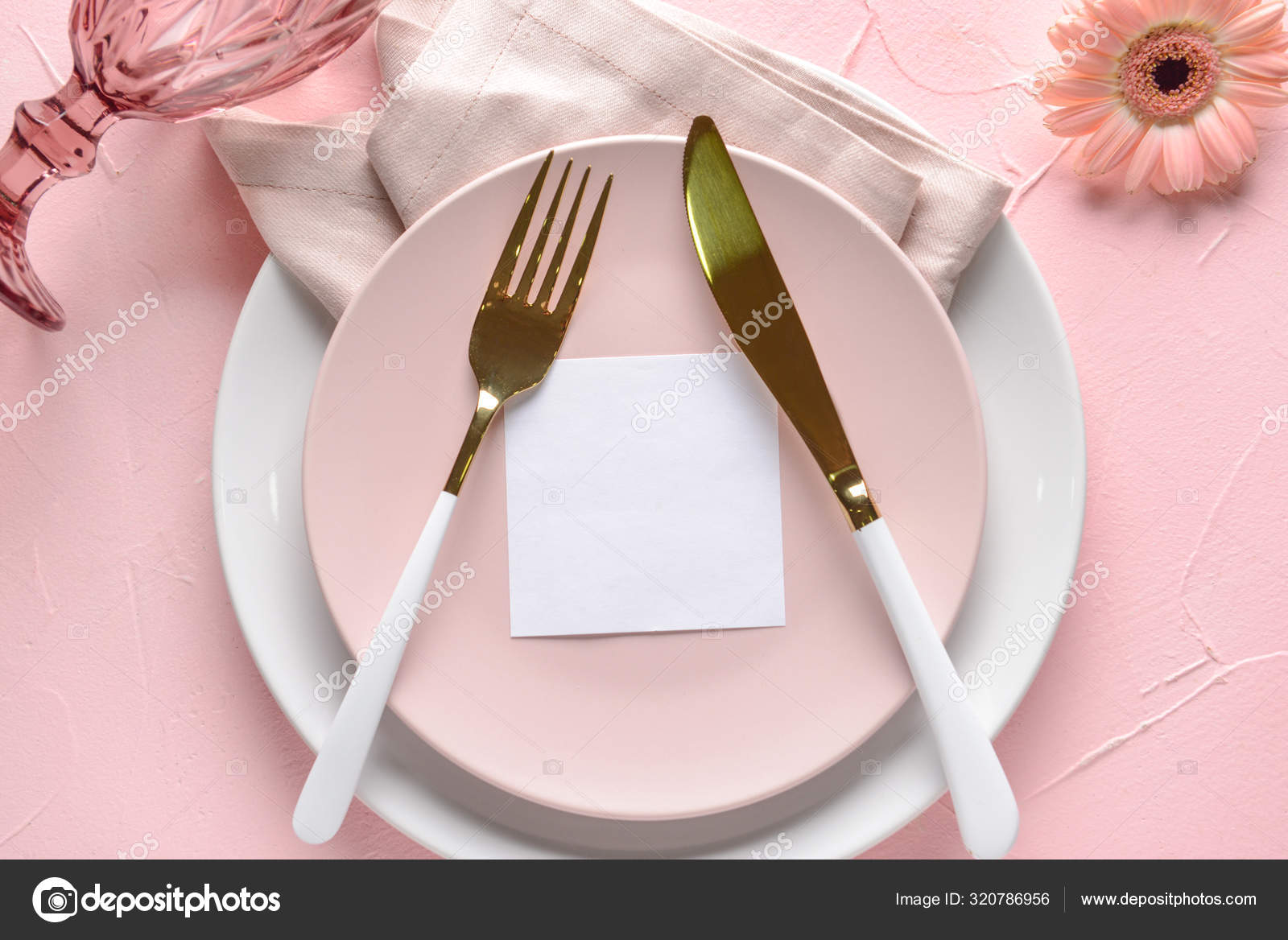 Beautiful table setting, top view Stock Photo by ©serezniy 320786956