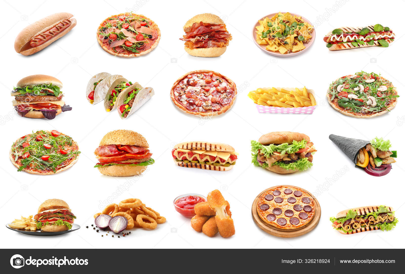 Set of different fast food products on white background Stock Photo by ...