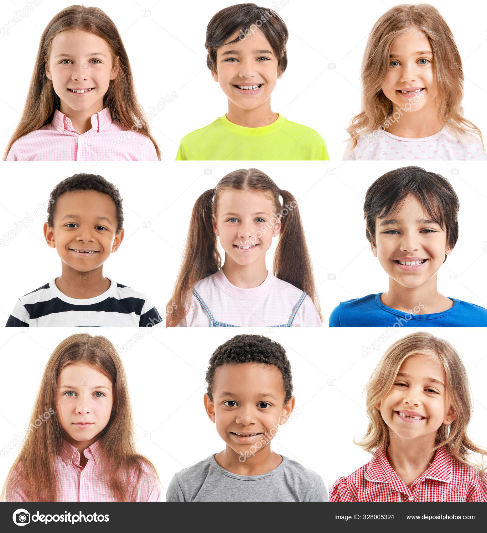 Collage with different little children on white background — Stock ...