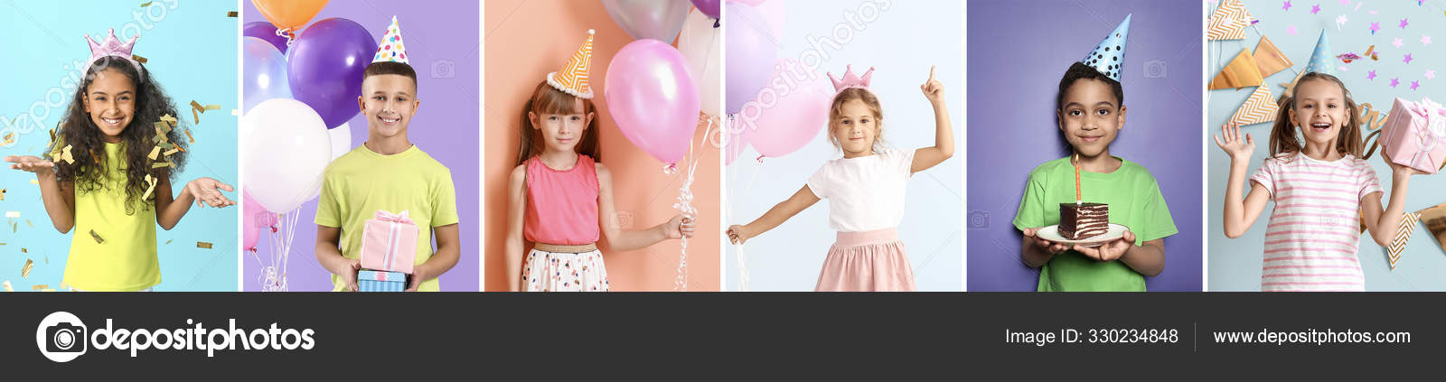 Collage with cute little children celebrating Birthday — Stock Photo ...