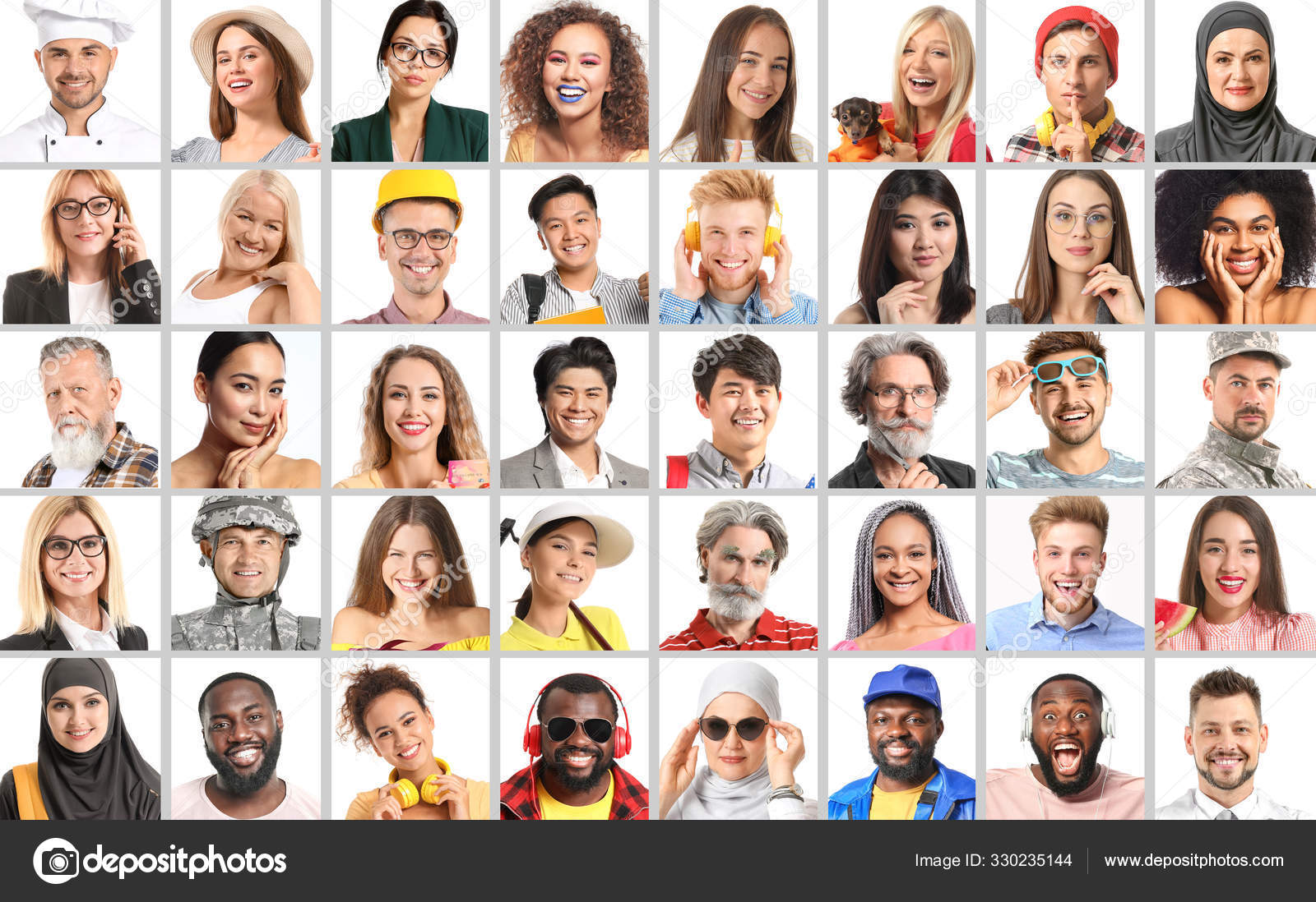 Collage con diferentes personas sobre fondo blanco — Foto de stock ...