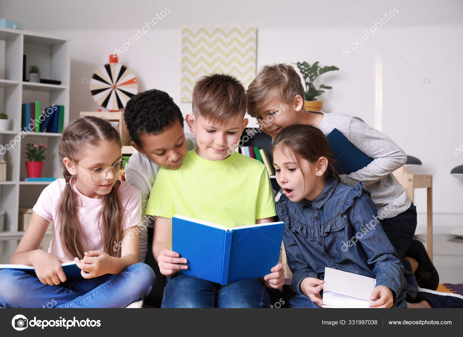 Cute little children reading book indoors Stock Photo by ©serezniy ...