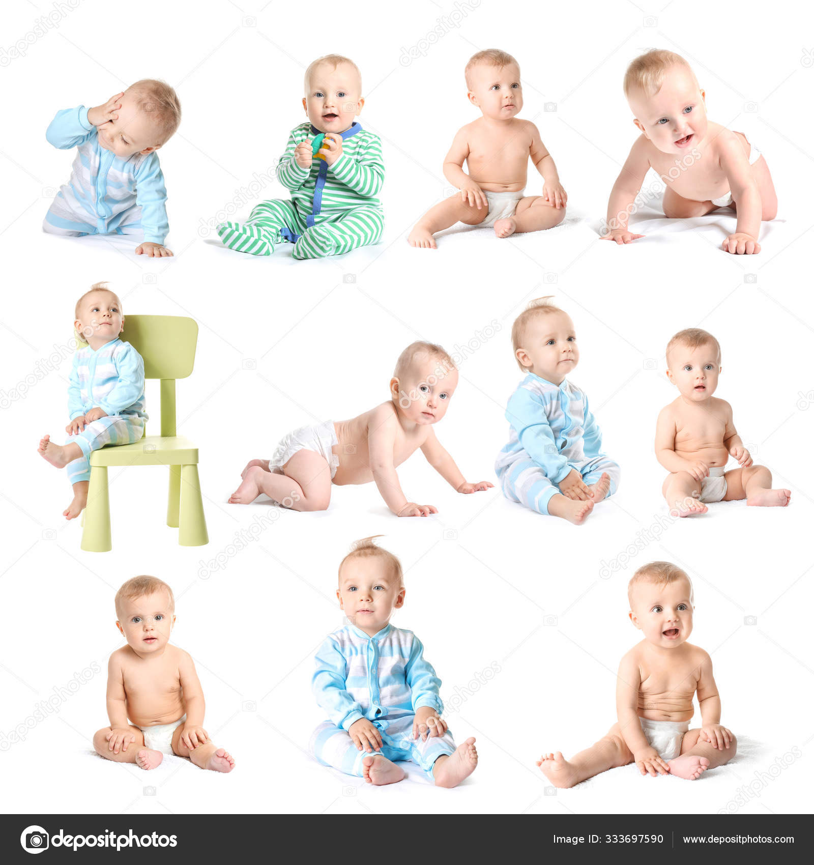 Collage with cute little babies on white background — Stock Photo ...