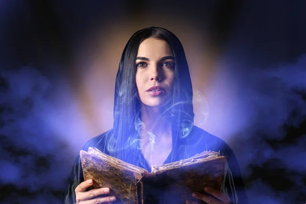 Female Alchemist Making Potion Dark Background — Stock Photo © serezniy ...