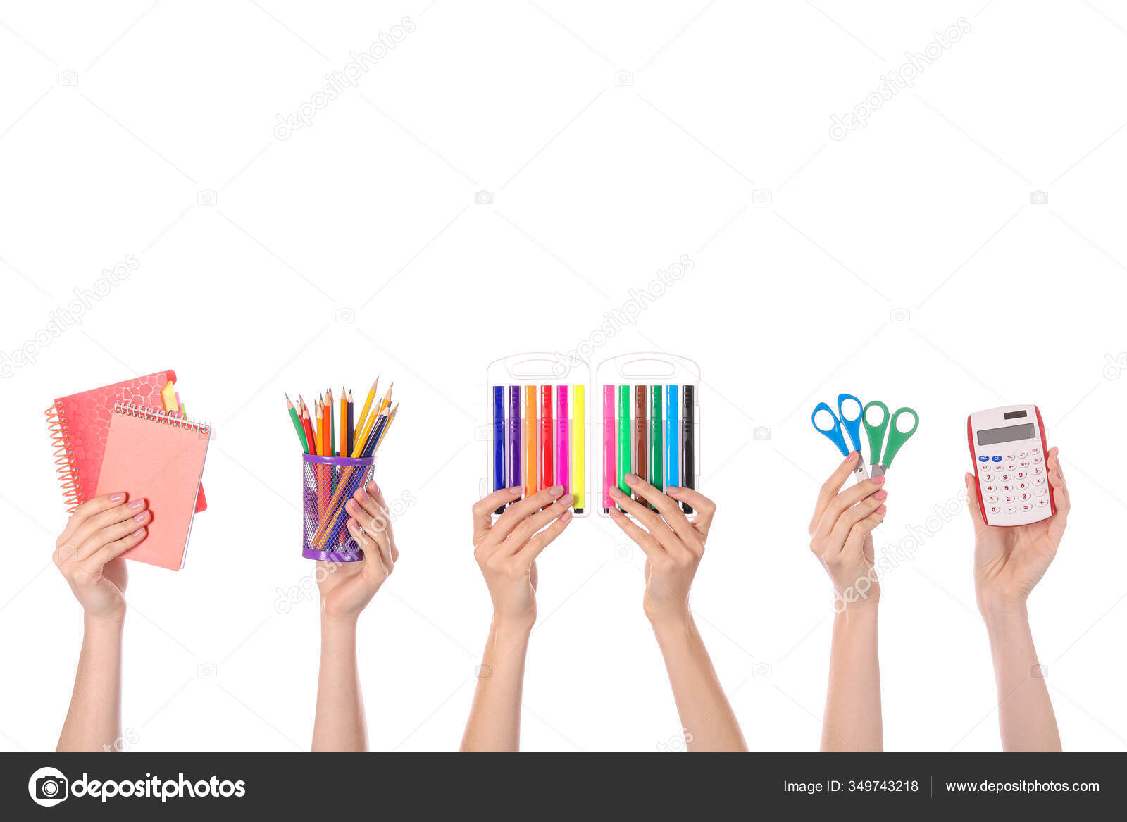 Many Hands School Supplies White Background Stock Illustration by ...
