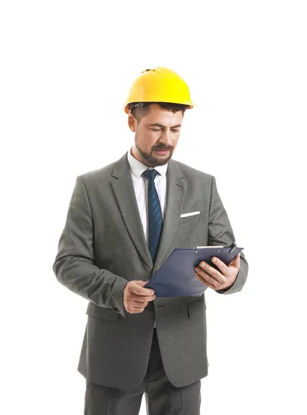 Industrial Engineer Hardhat House Plan White Background — Stock Photo ...