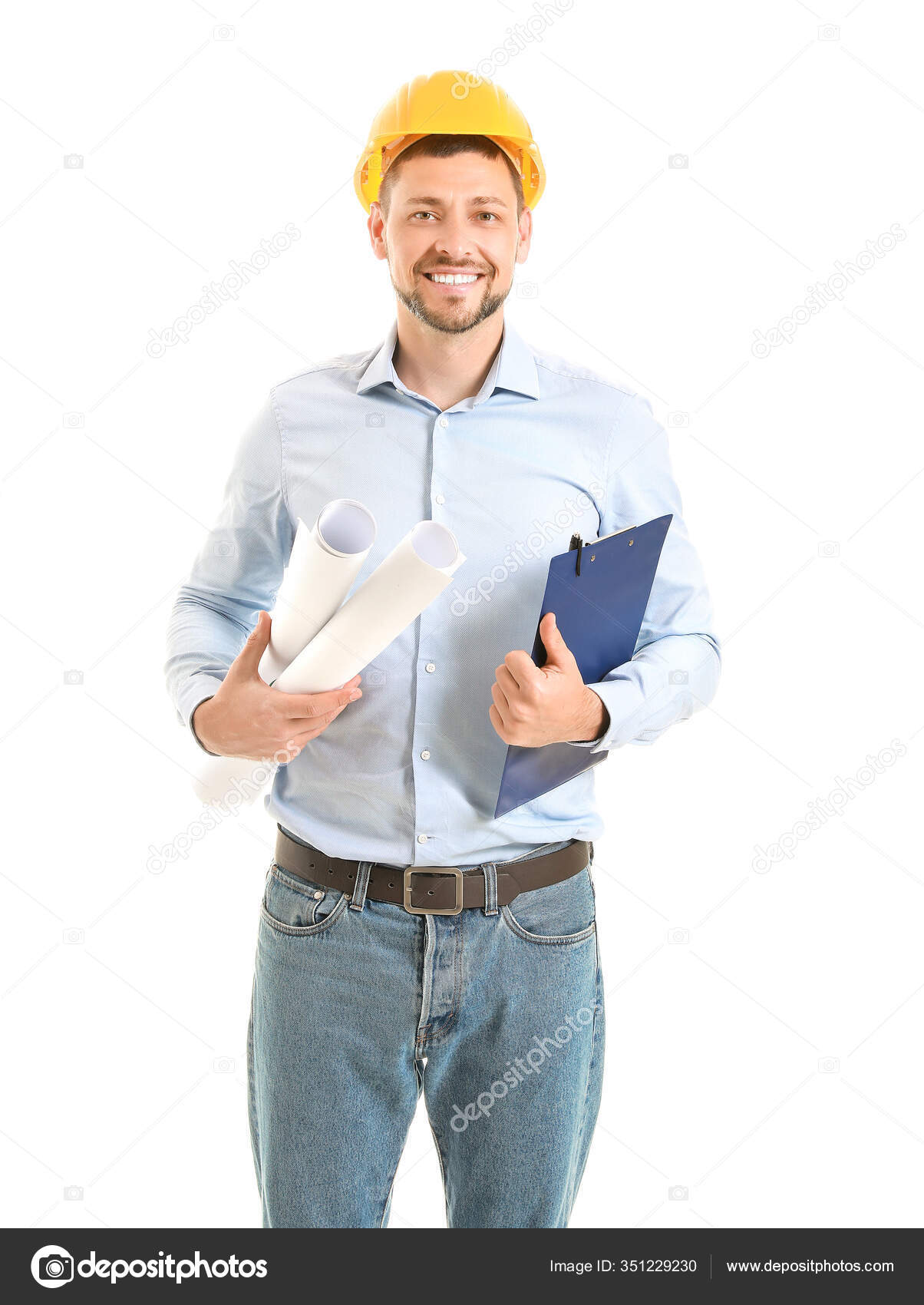 Male Engineer Drawings White Background Stock Photo by ©serezniy 351229230