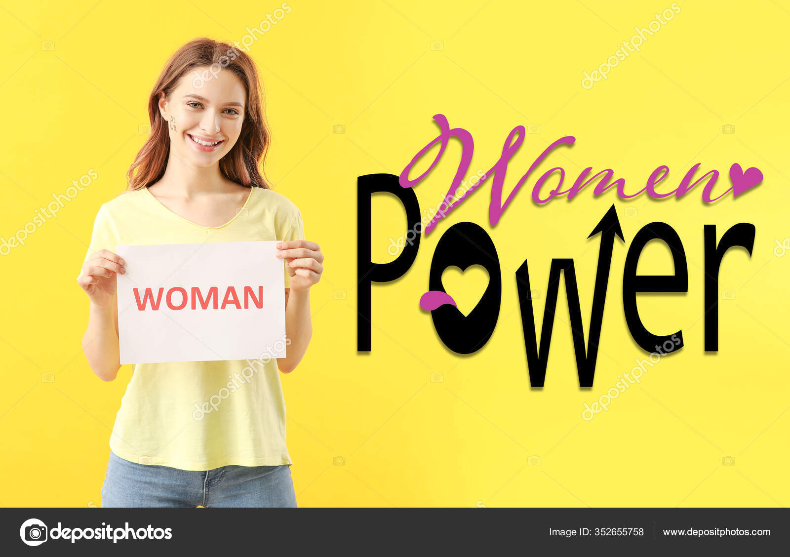 Young Lady Text Women Power Color Background Concept Feminism — Stock ...