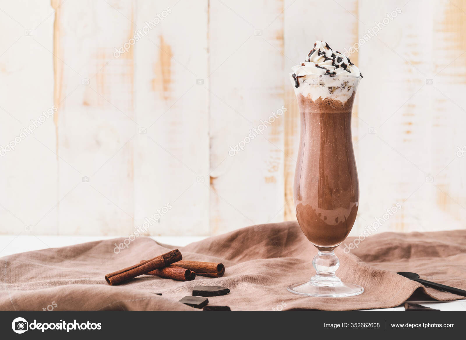 Glass Tasty Chocolate Milkshake Table Stock Photo by ©serezniy 352662608