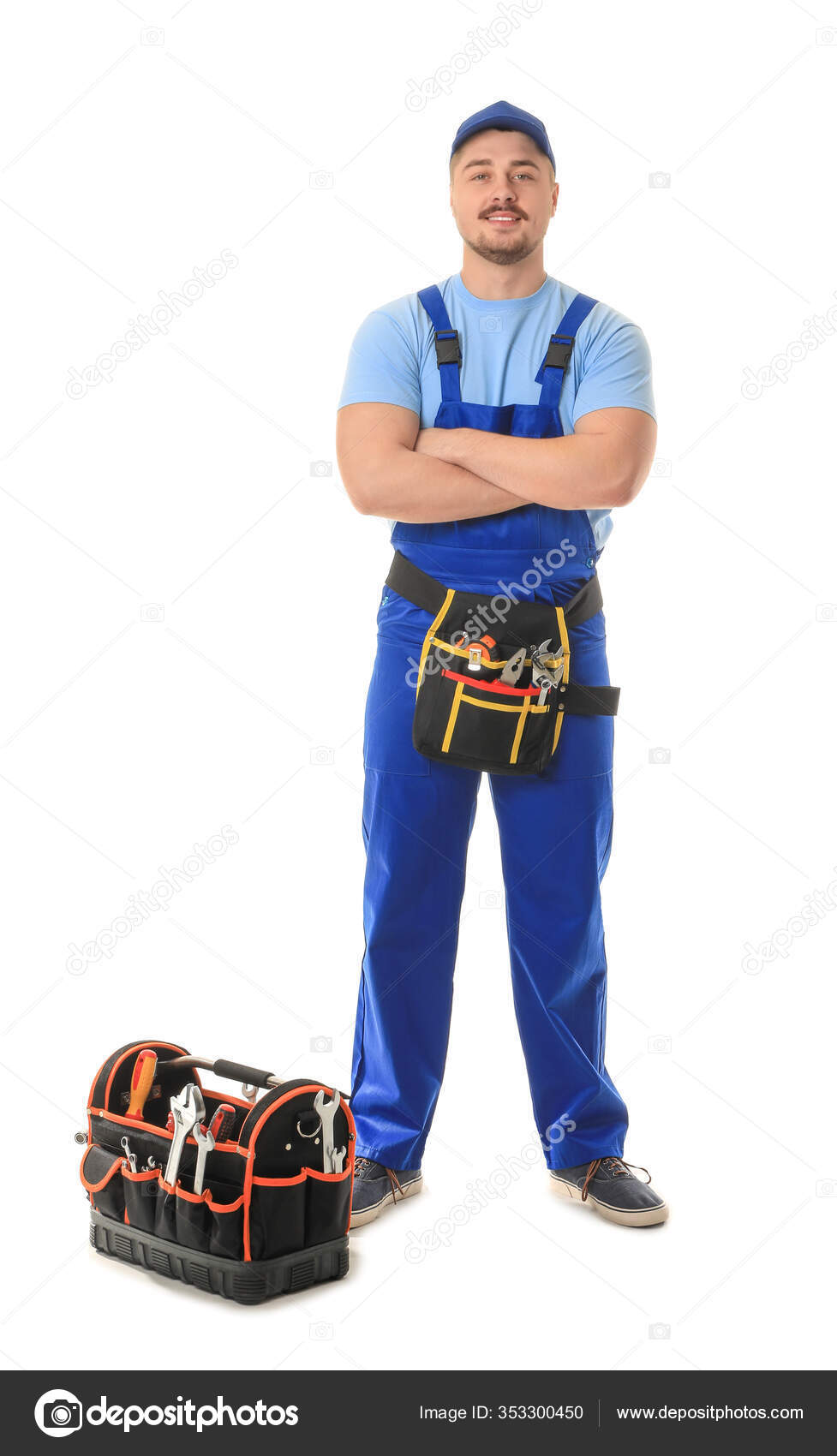 Handsome Plumber White Background — Stock Photo © serezniy #353300450