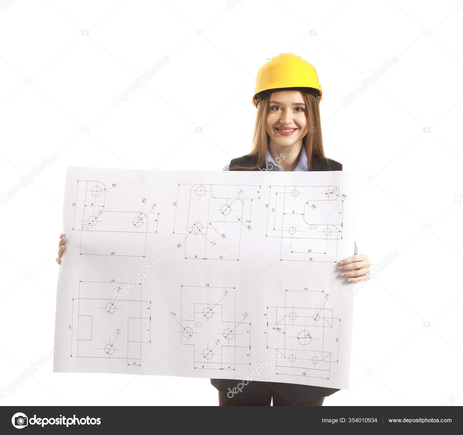 Female Engineer Drawing White Background Stock Photo by ©serezniy 354010934