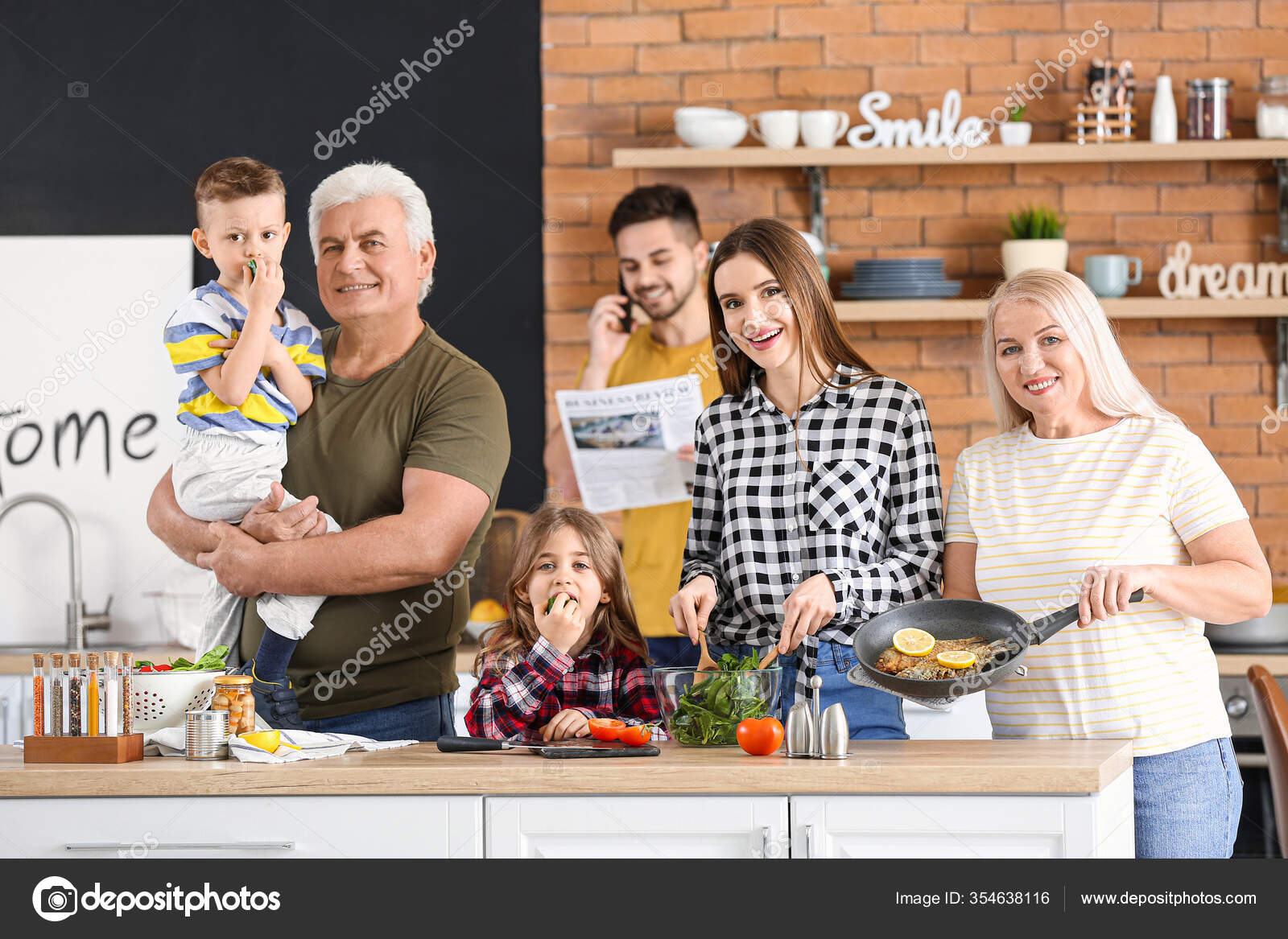 Big Family Cooking Together Kitchen Stock Photo by ©serezniy 354638116