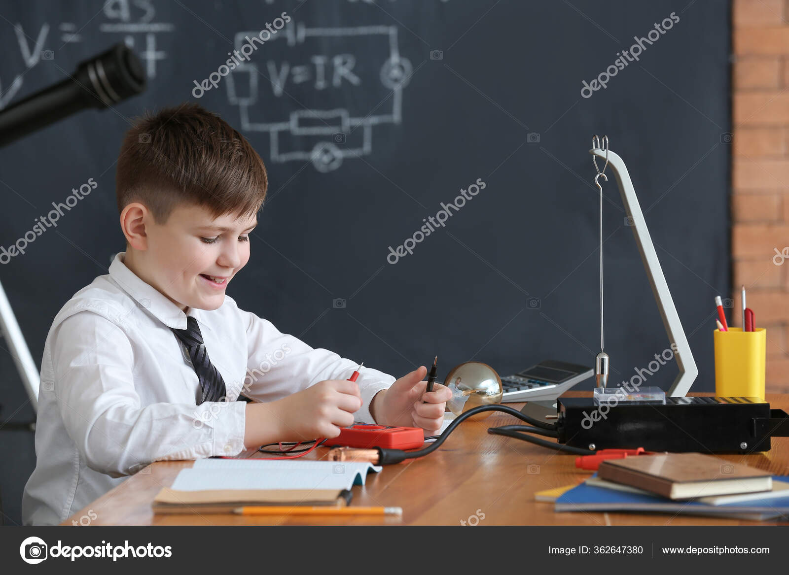 Cute Little Boy Physics Lesson Classroom Stock Photo by ©serezniy 362647380